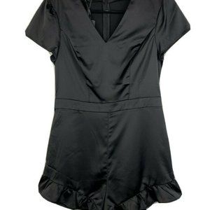 bebe | Pants & Jumpsuits | Bebe V Neck Satin Ruffle Romper | Poshmark